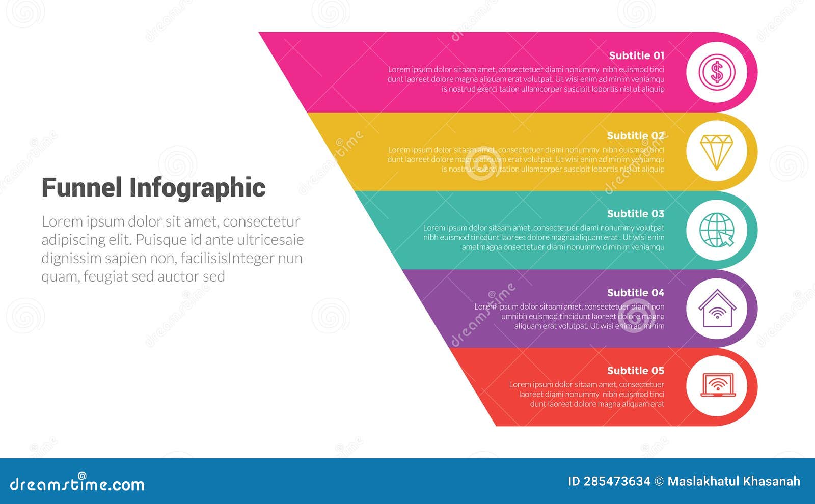 Funnel Shape Infographics Template Diagram with Half Funnels or Pyramid ...
