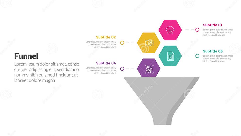 Funnel Shape Infographics Template Diagram with Honeycomb and Funnels ...