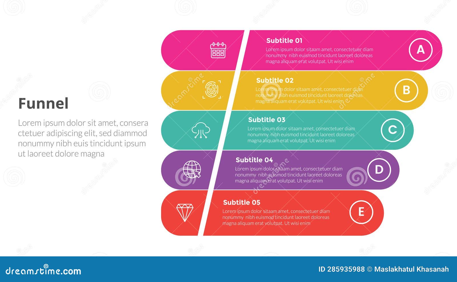 Funnel Shape Infographics Template Diagram with Round Rectangle Shape ...