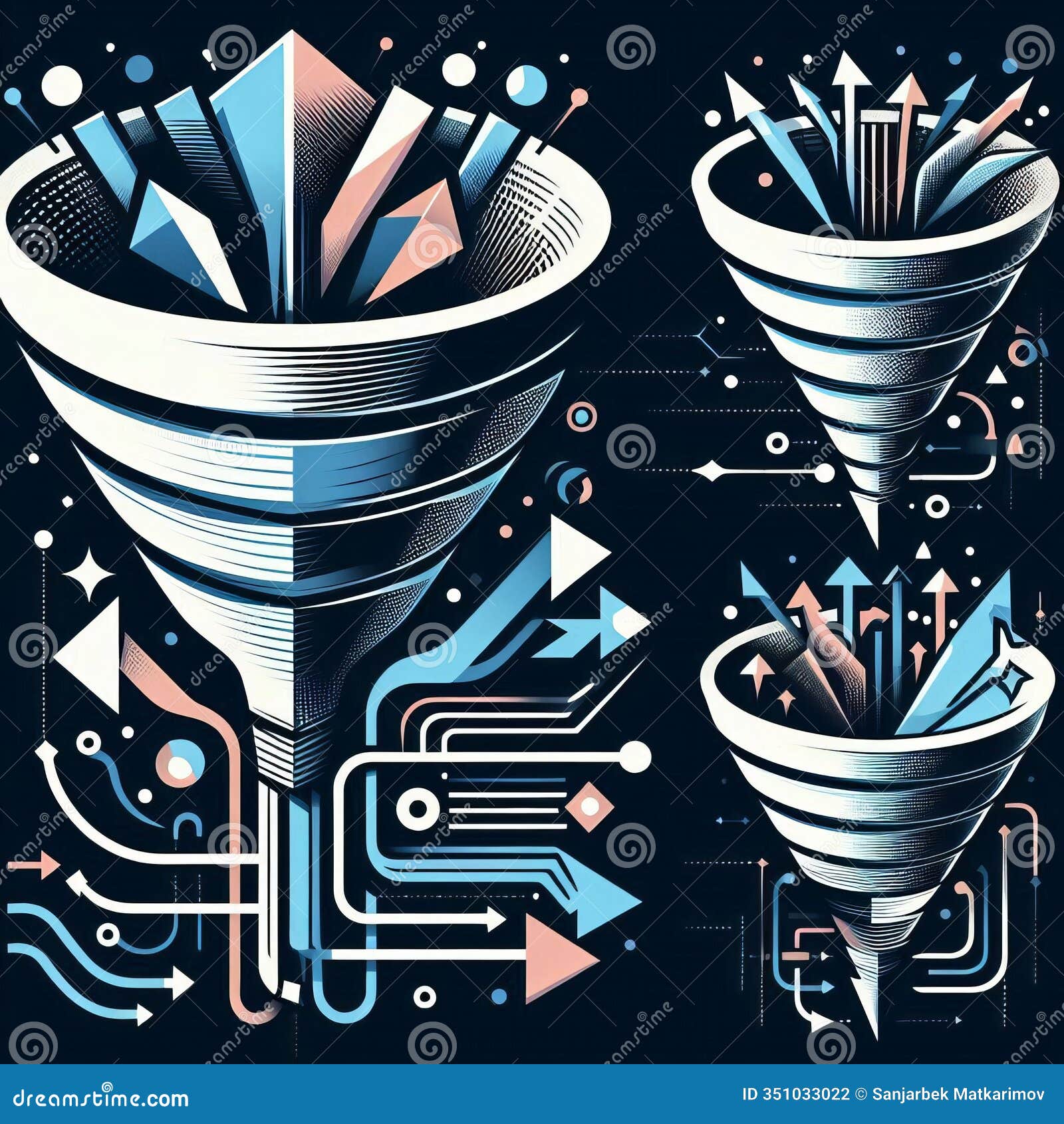 Funnel Shapes Stylized with Geometric Lines and Angular Forms Re Stock ...