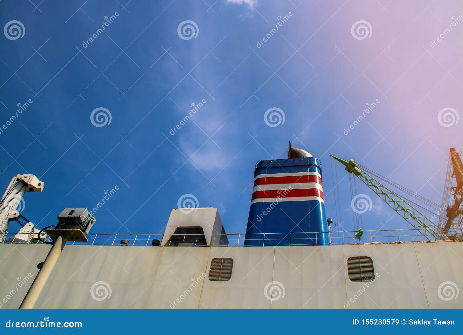 Funnel ship on blue sky stock image. Image of grey, flue - 155230579
