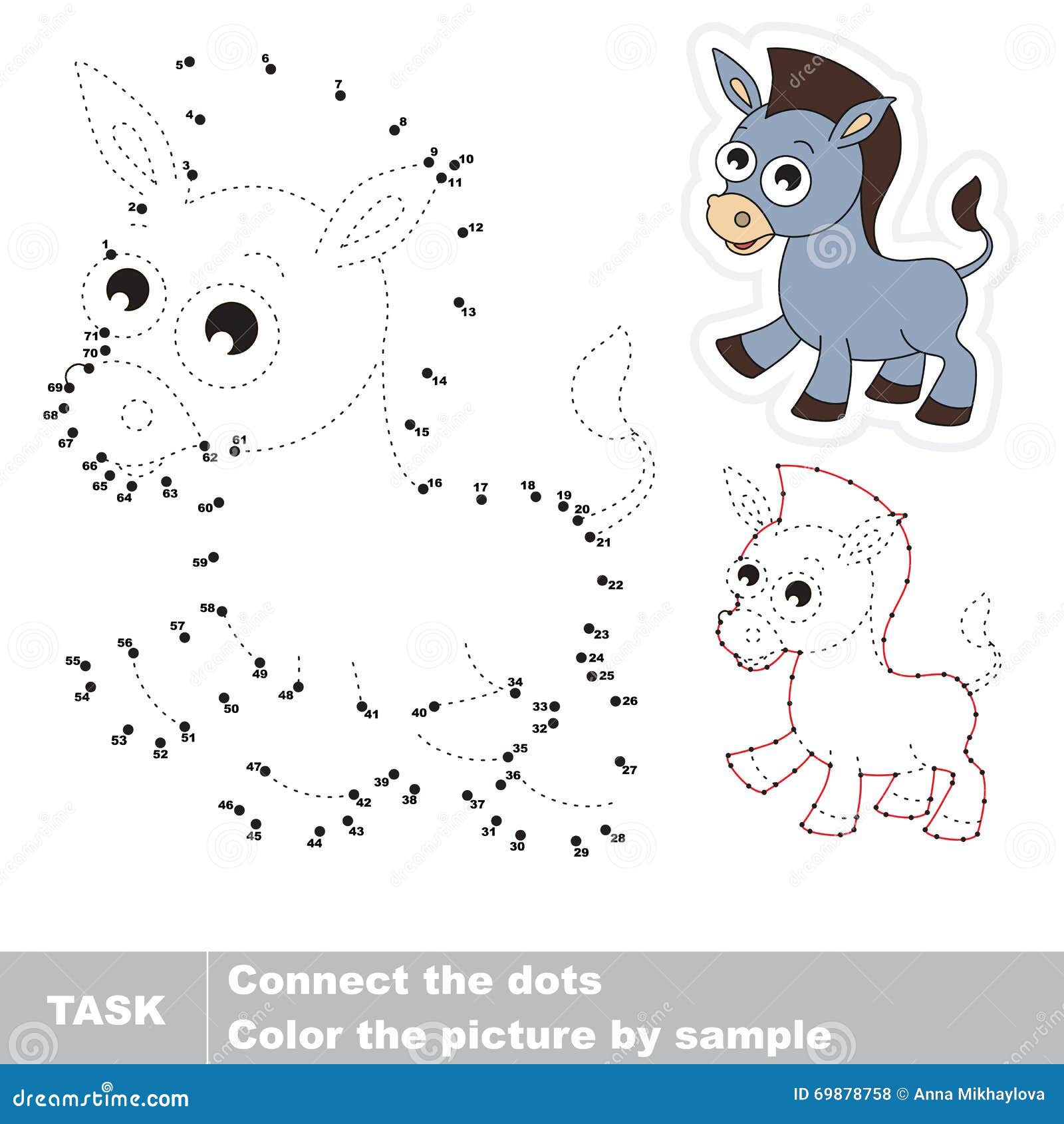 Funney Grey Donkey. Vector Numbers Game. Stock Vector - Illustration of ...