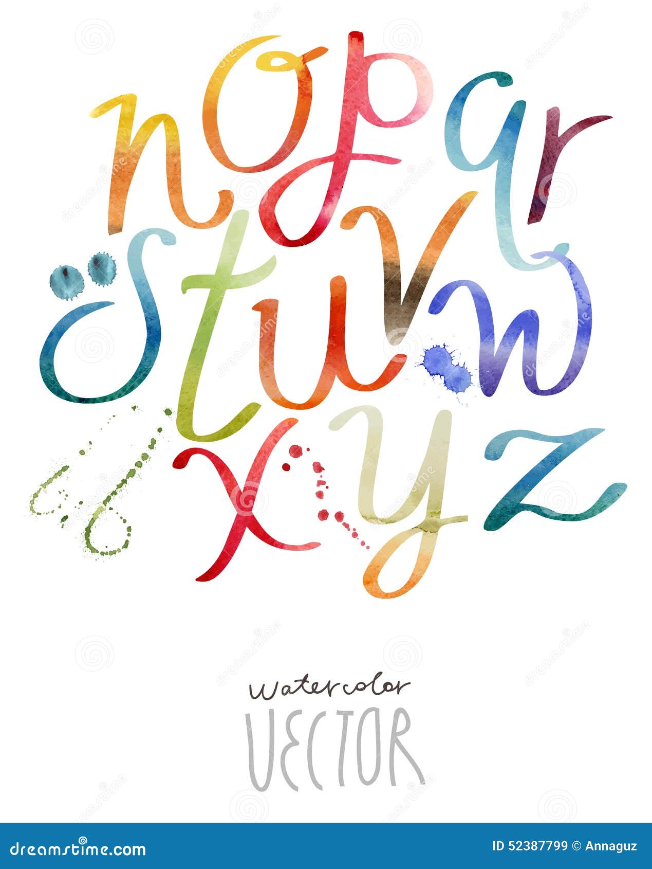 Funny Abc Alphabet Letters Watercolor Set Stock Vector - Illustration ...