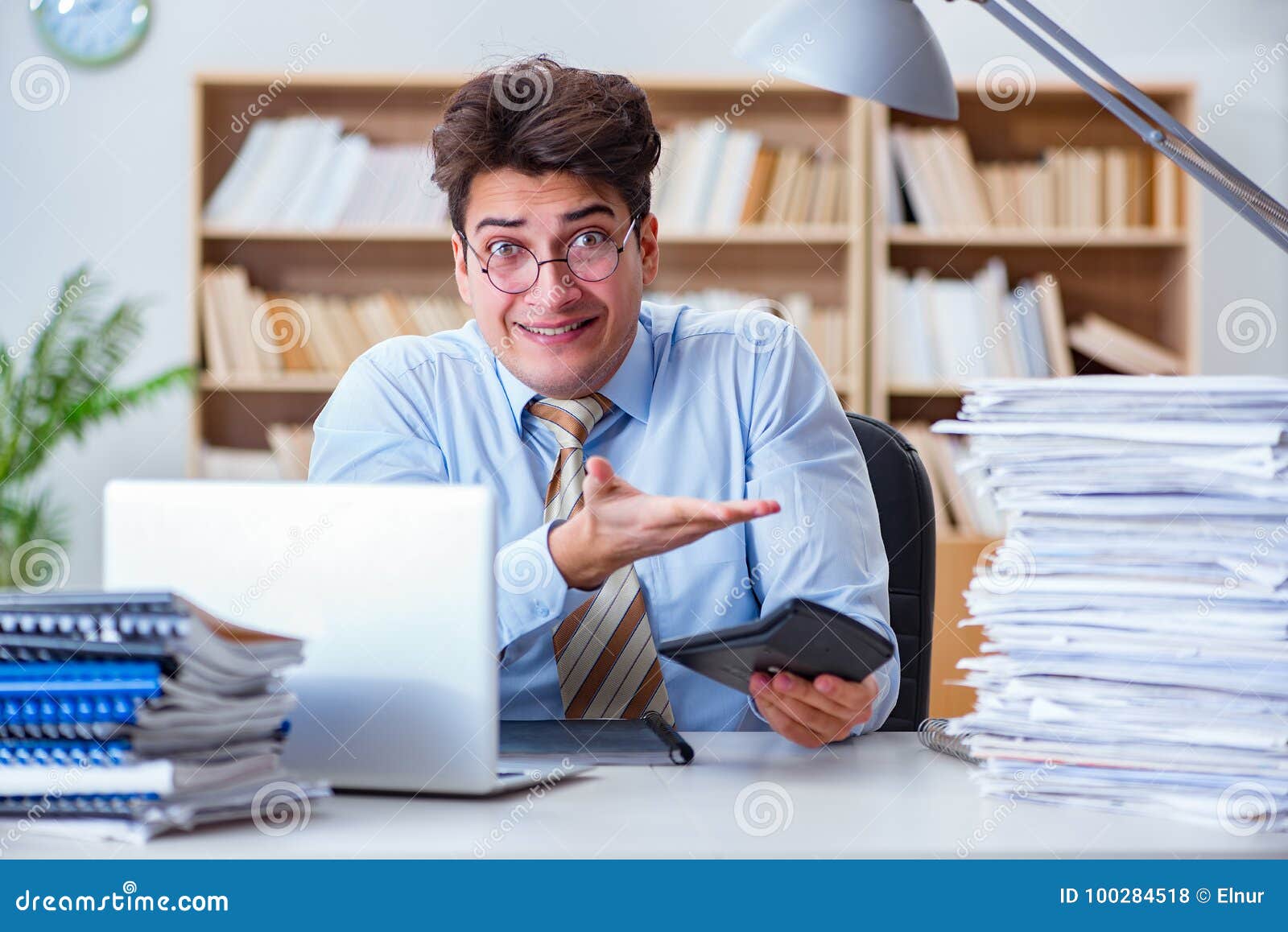 The Funny Accountant Bookkeeper Working in the Office Stock Photo ...