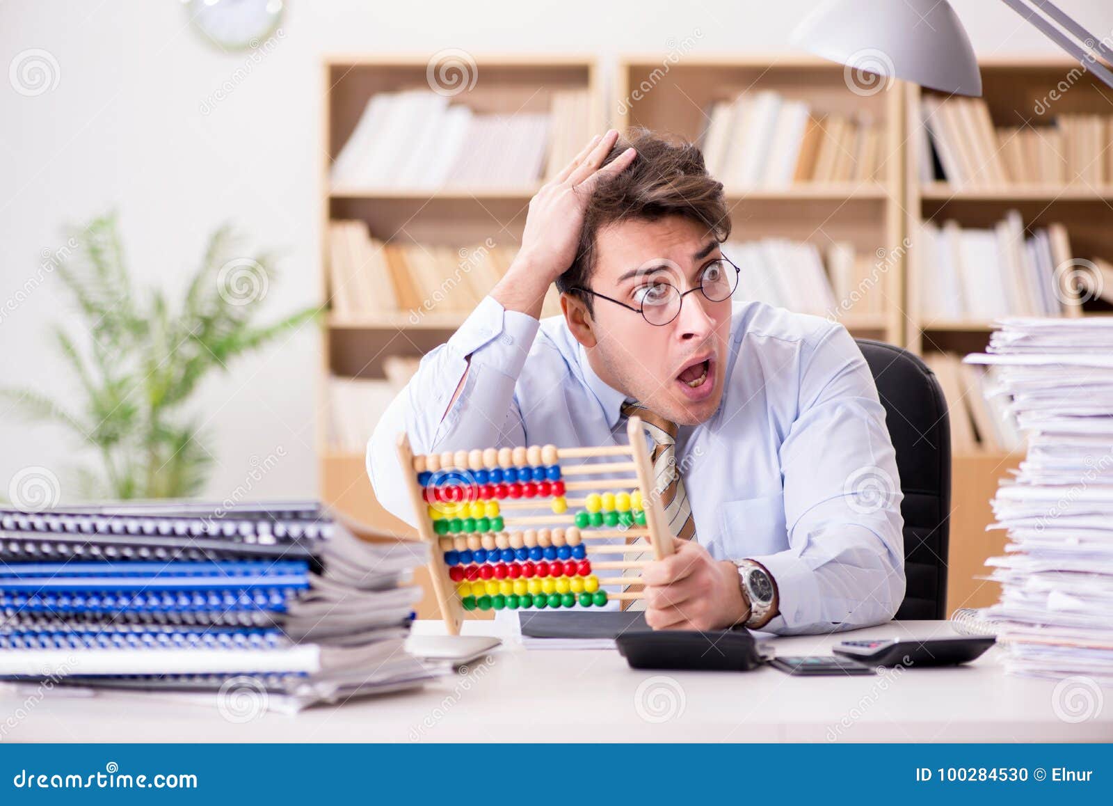 The Funny Accountant Bookkeeper Working in the Office Stock Photo ...
