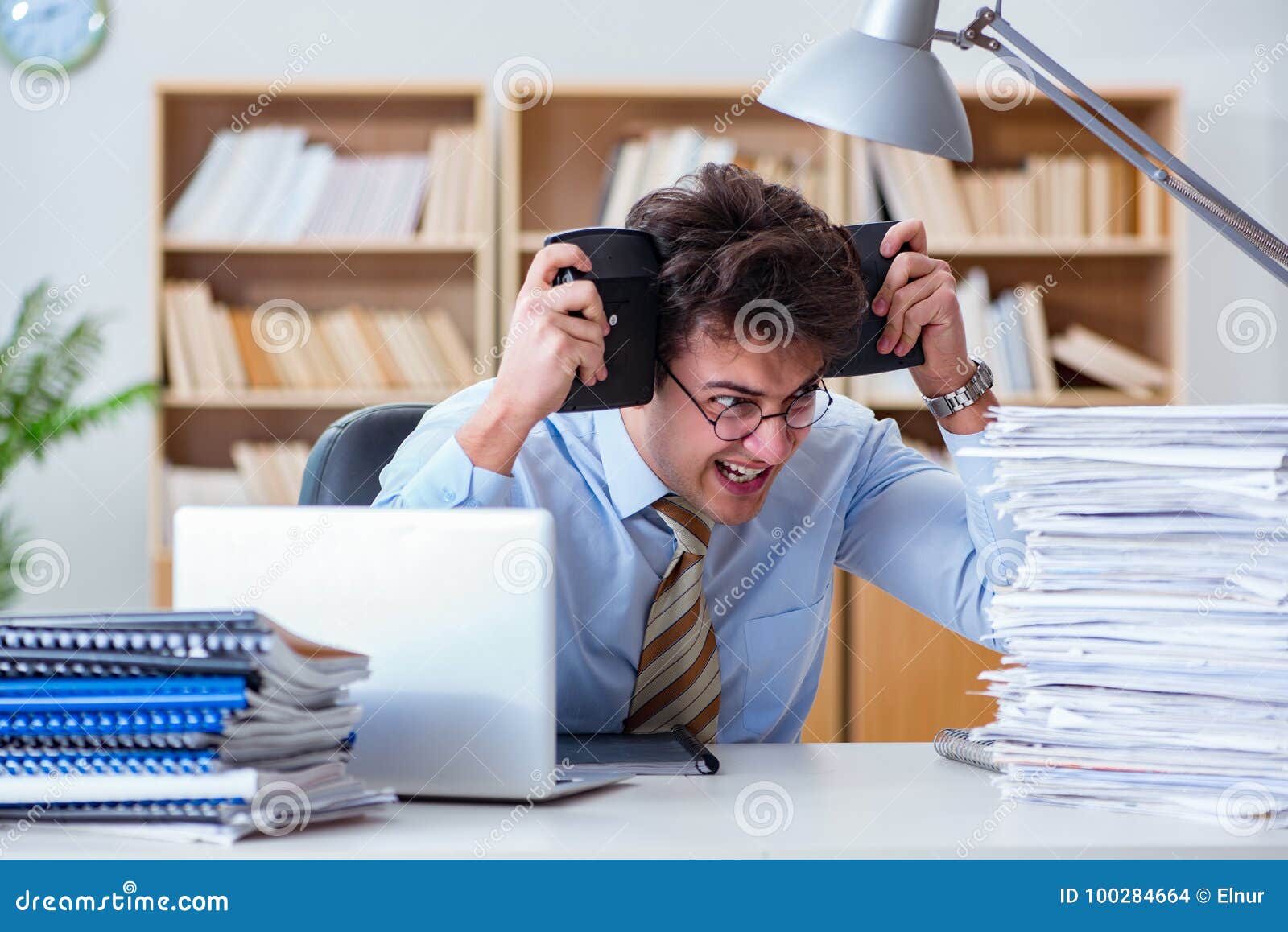 The Funny Accountant Bookkeeper Working in the Office Stock Photo ...