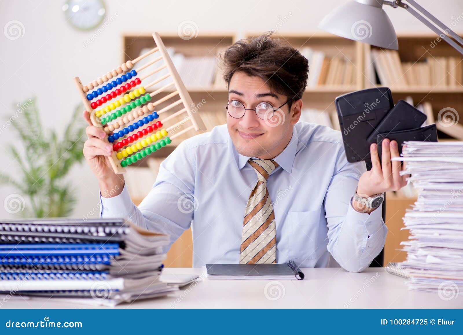 The Funny Accountant Bookkeeper Working in the Office Stock Image ...