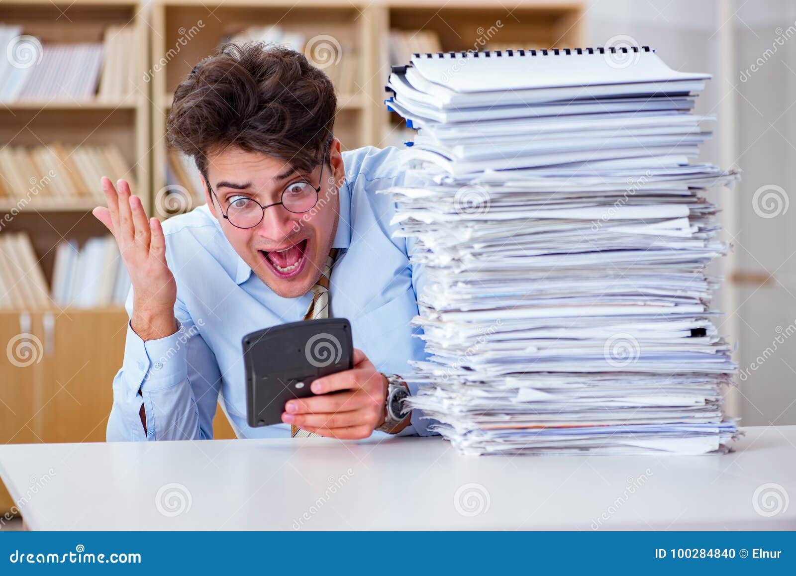 The Funny Accountant Bookkeeper Working in the Office Stock Photo ...