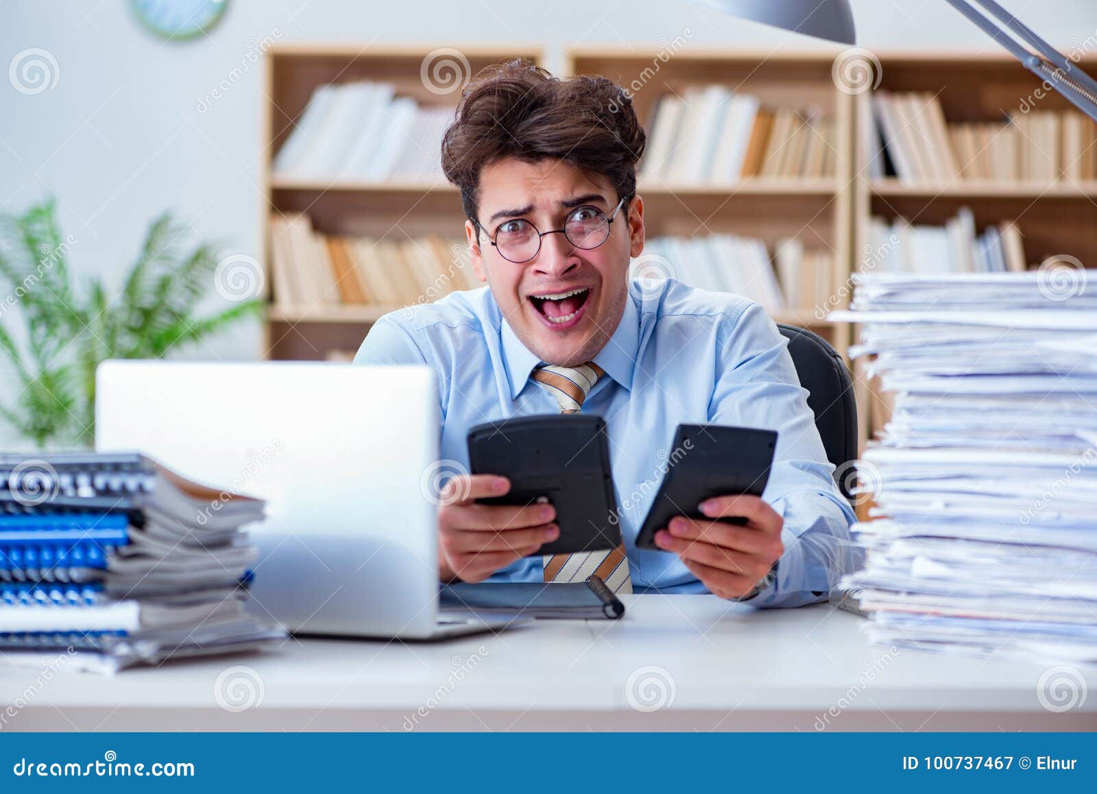 The Funny Accountant Bookkeeper Working in the Office Stock Image ...