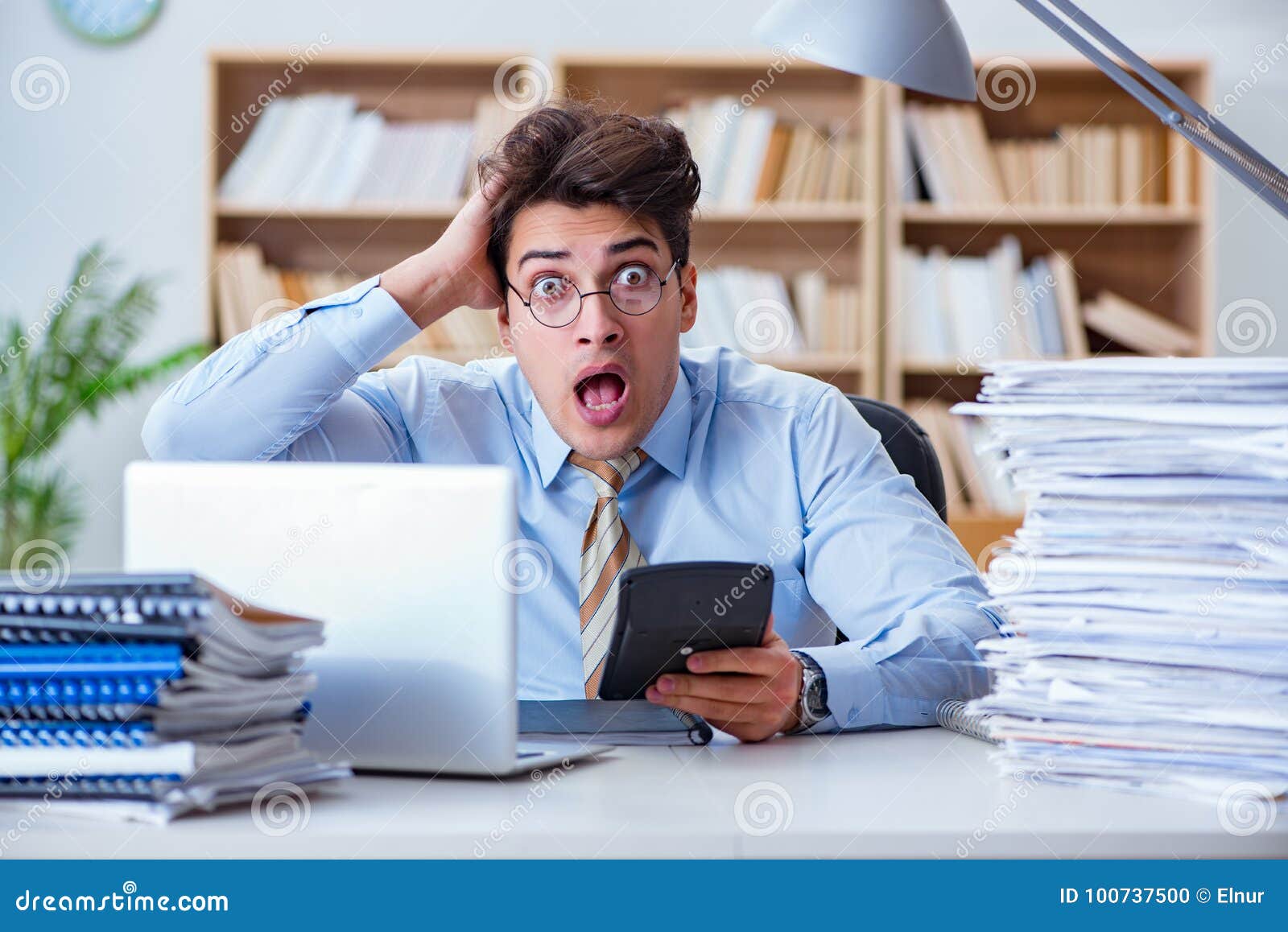 The Funny Accountant Bookkeeper Working in the Office Stock Photo ...