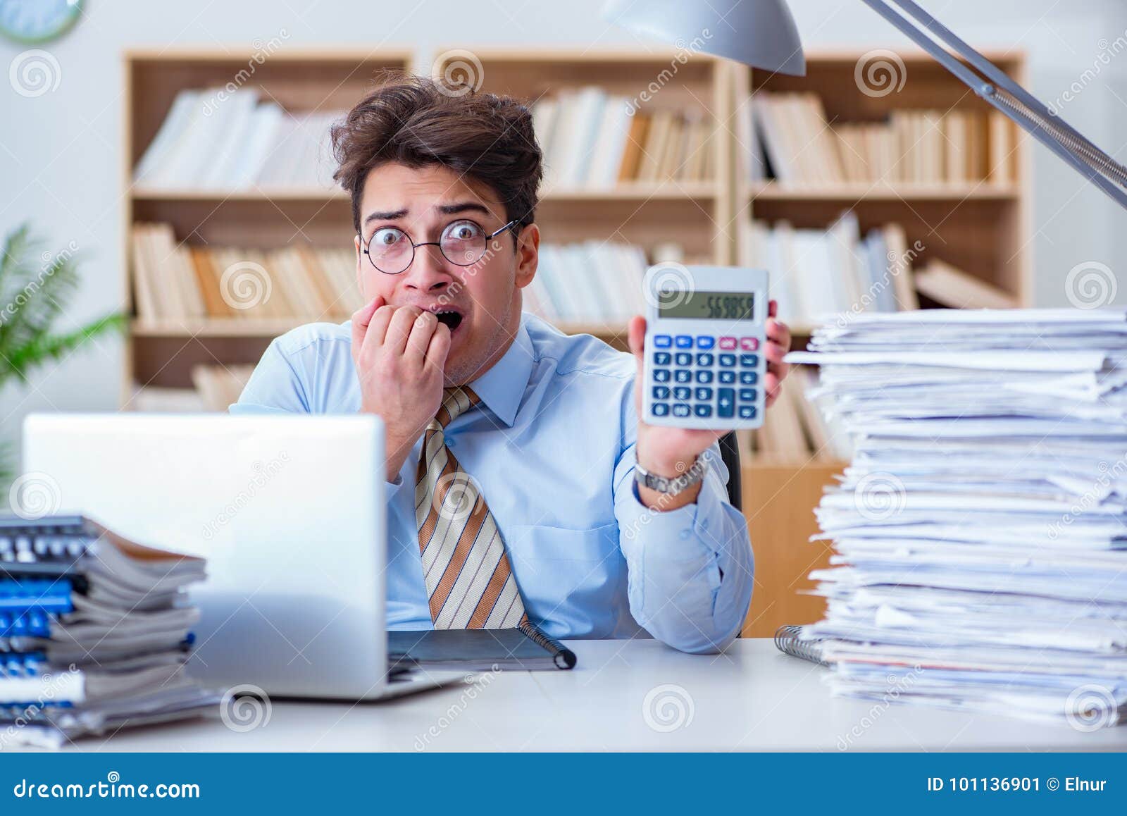 The Funny Accountant Bookkeeper Working in the Office Stock Image ...