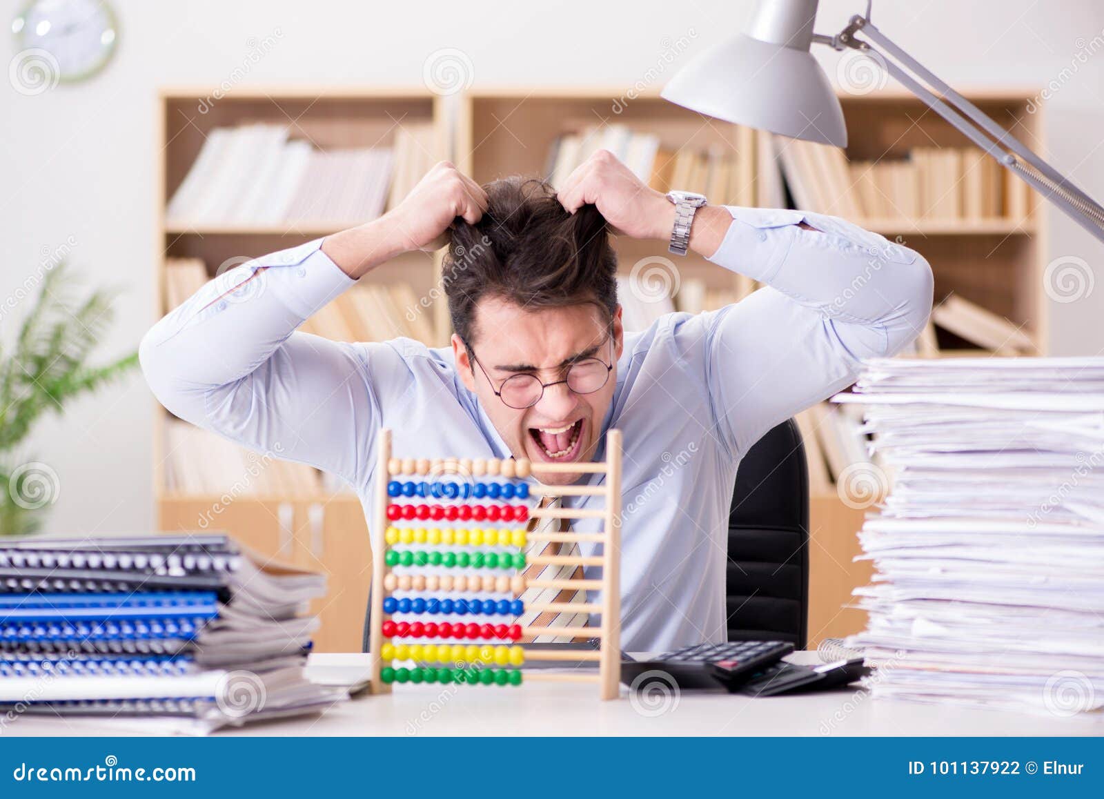 The Funny Accountant Bookkeeper Working in the Office Stock Photo ...