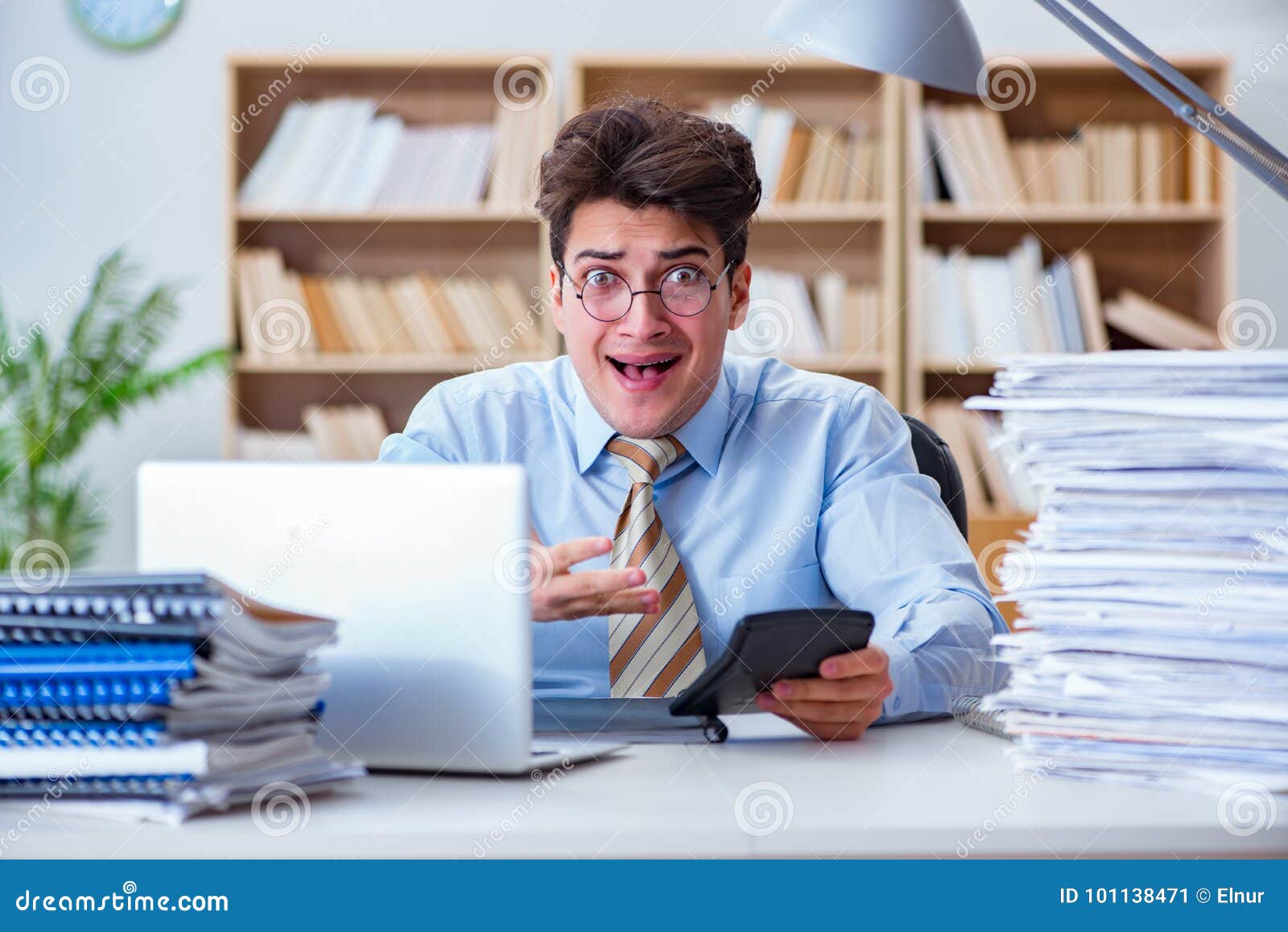The Funny Accountant Bookkeeper Working in the Office Stock Image ...
