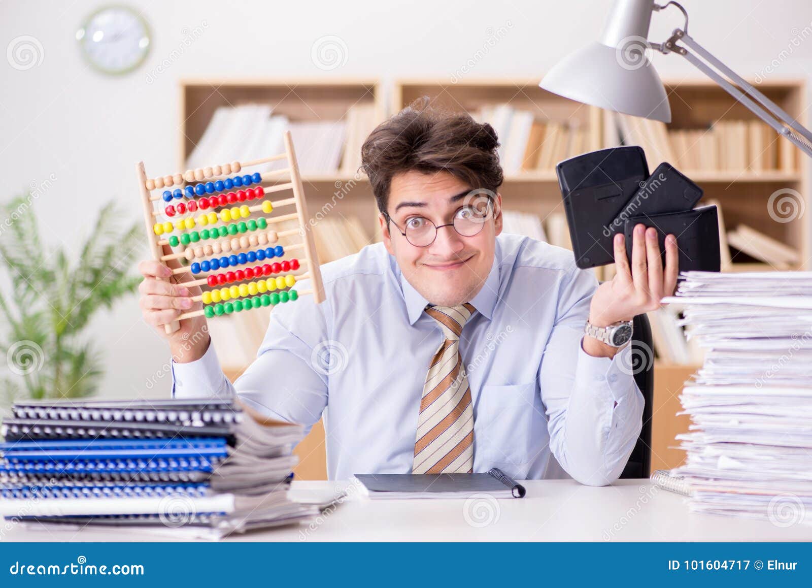 The Funny Accountant Bookkeeper Working in the Office Stock Image ...