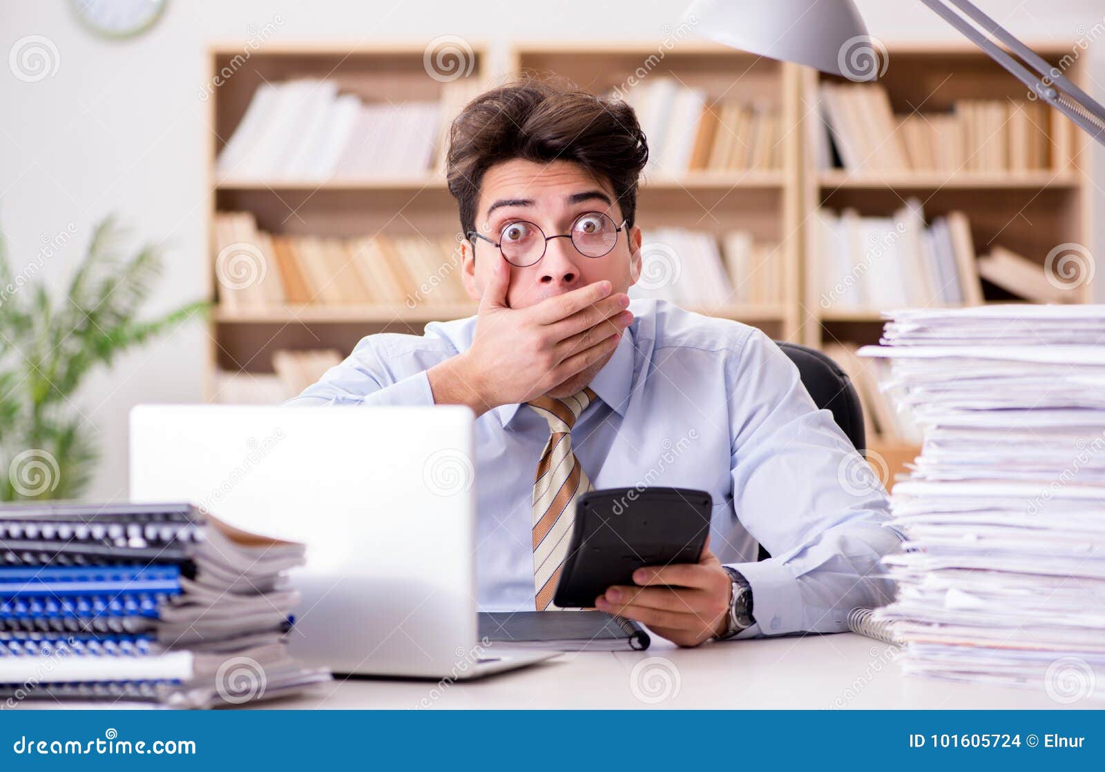 The Funny Accountant Bookkeeper Working in the Office Stock Photo ...