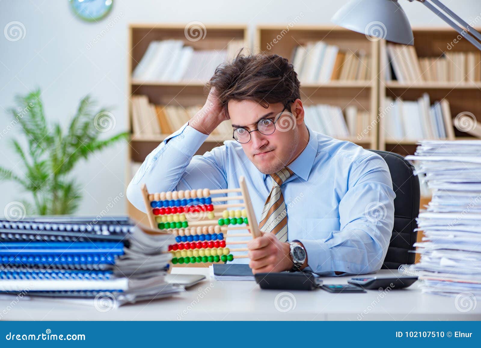 The Funny Accountant Bookkeeper Working in the Office Stock Photo ...