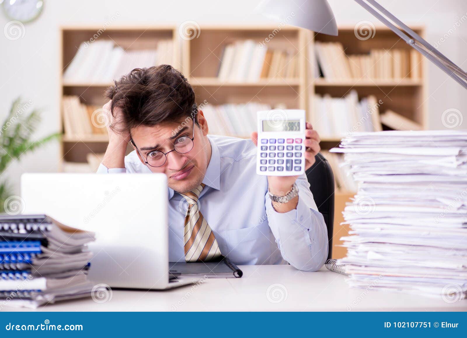 The Funny Accountant Bookkeeper Working in the Office Stock Image ...