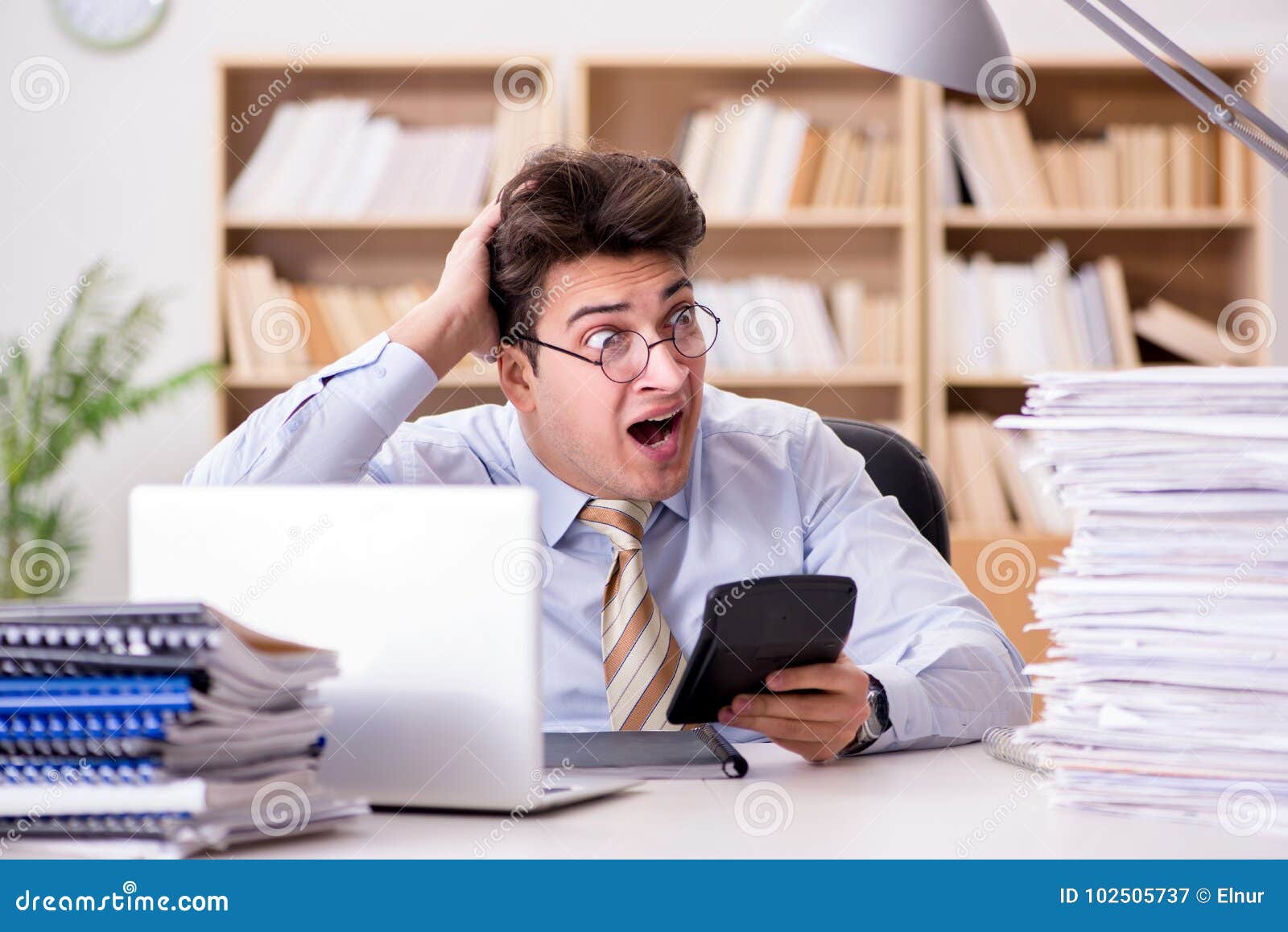 The Funny Accountant Bookkeeper Working in the Office Stock Image ...