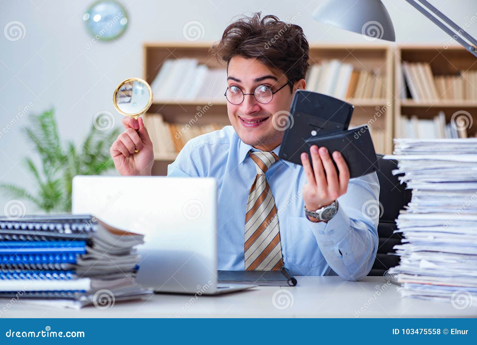 The Funny Accountant Bookkeeper Working in the Office Stock Photo ...