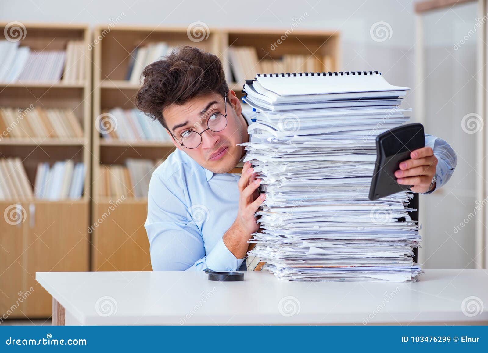 The Funny Accountant Bookkeeper Working in the Office Stock Image ...
