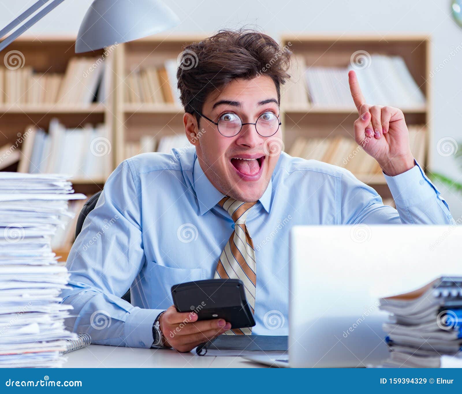 Funny Accountant Bookkeeper Working in the Office Stock Image - Image ...