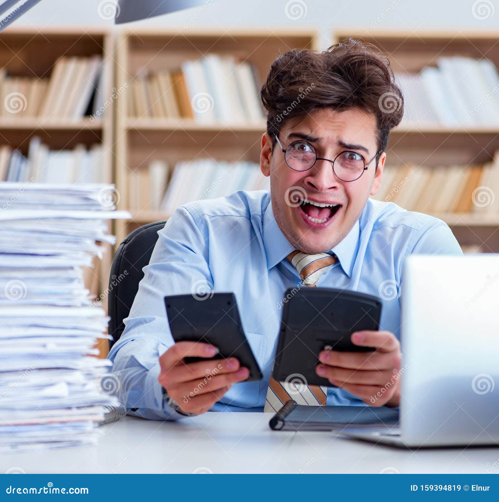 Funny Accountant Bookkeeper Working in the Office Stock Image - Image ...