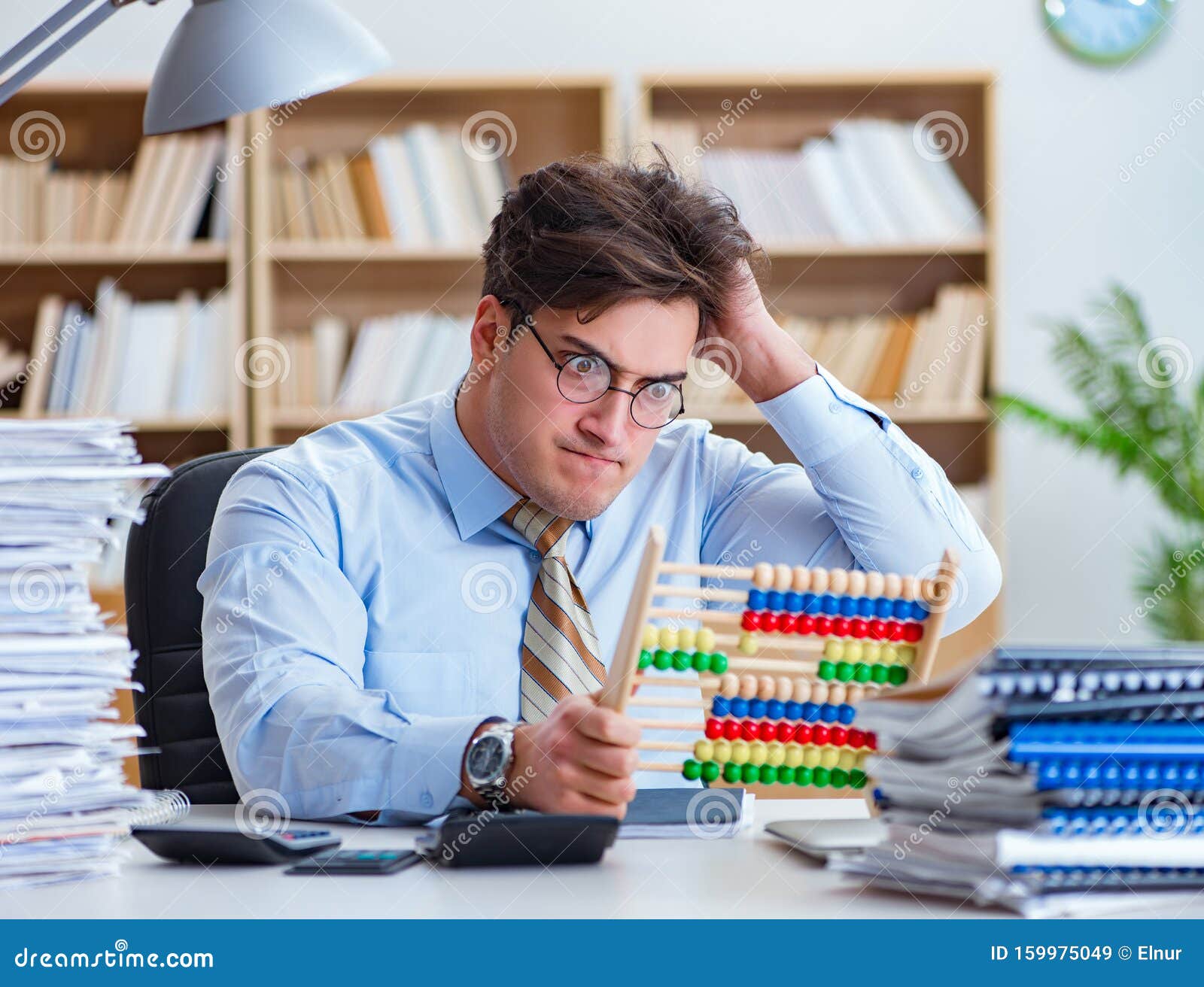 Funny Accountant Bookkeeper Working in the Office Stock Image - Image ...