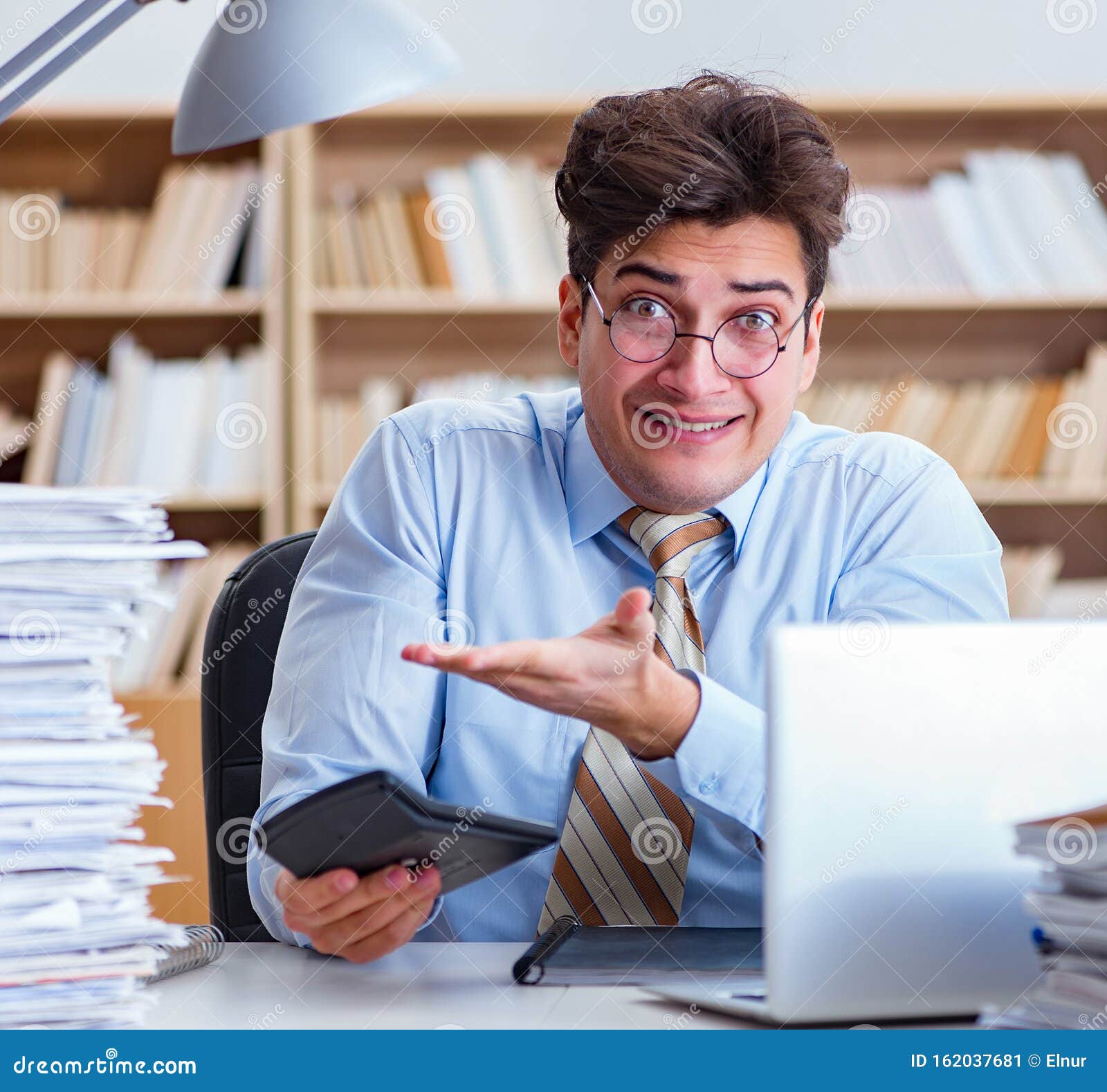 Funny Accountant Bookkeeper Working in the Office Stock Image - Image ...
