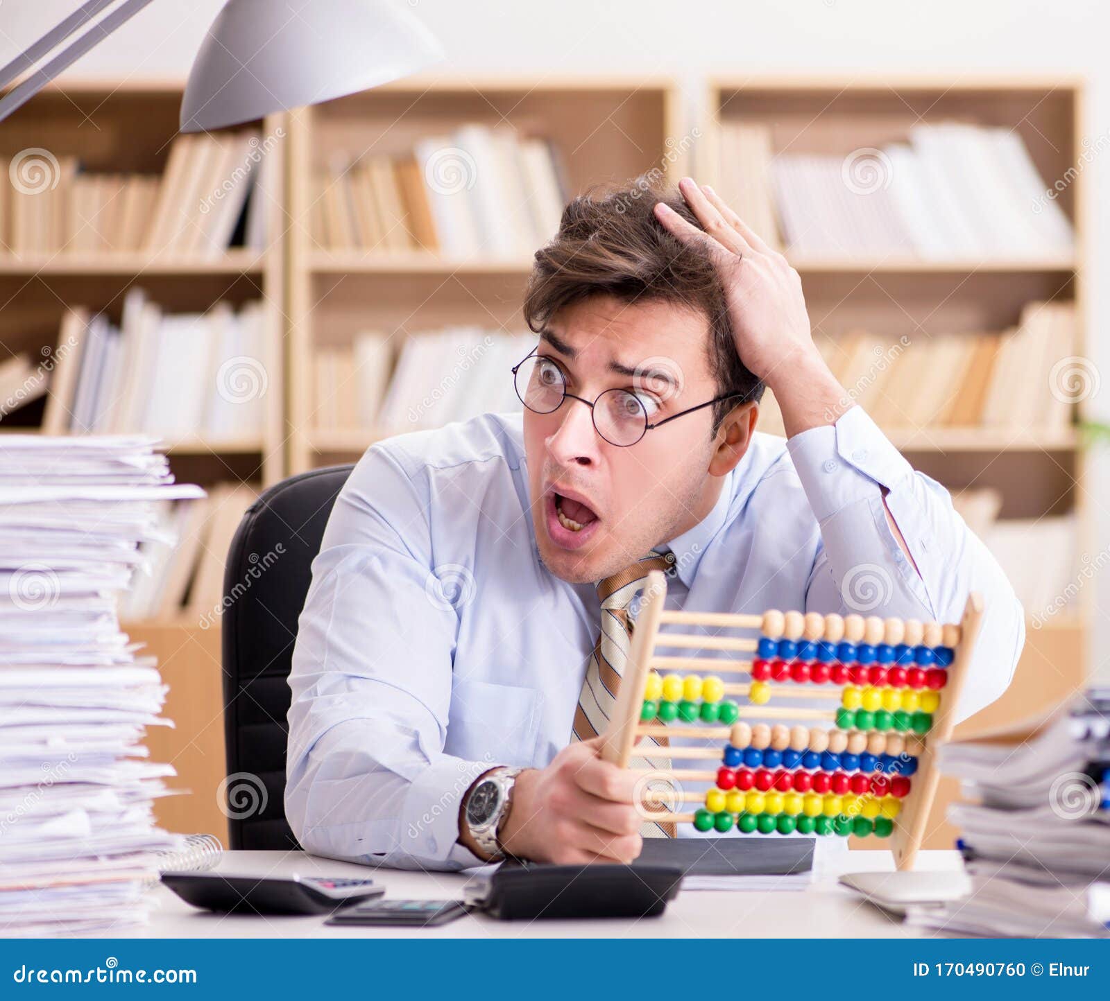 Funny Accountant Bookkeeper Working in the Office Stock Photo - Image ...