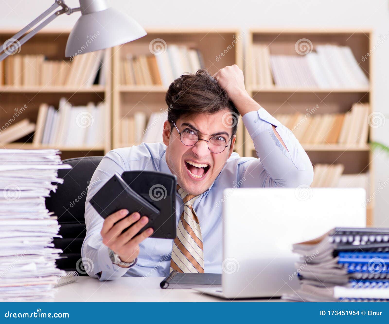 Funny Accountant Bookkeeper Working in the Office Stock Photo - Image ...