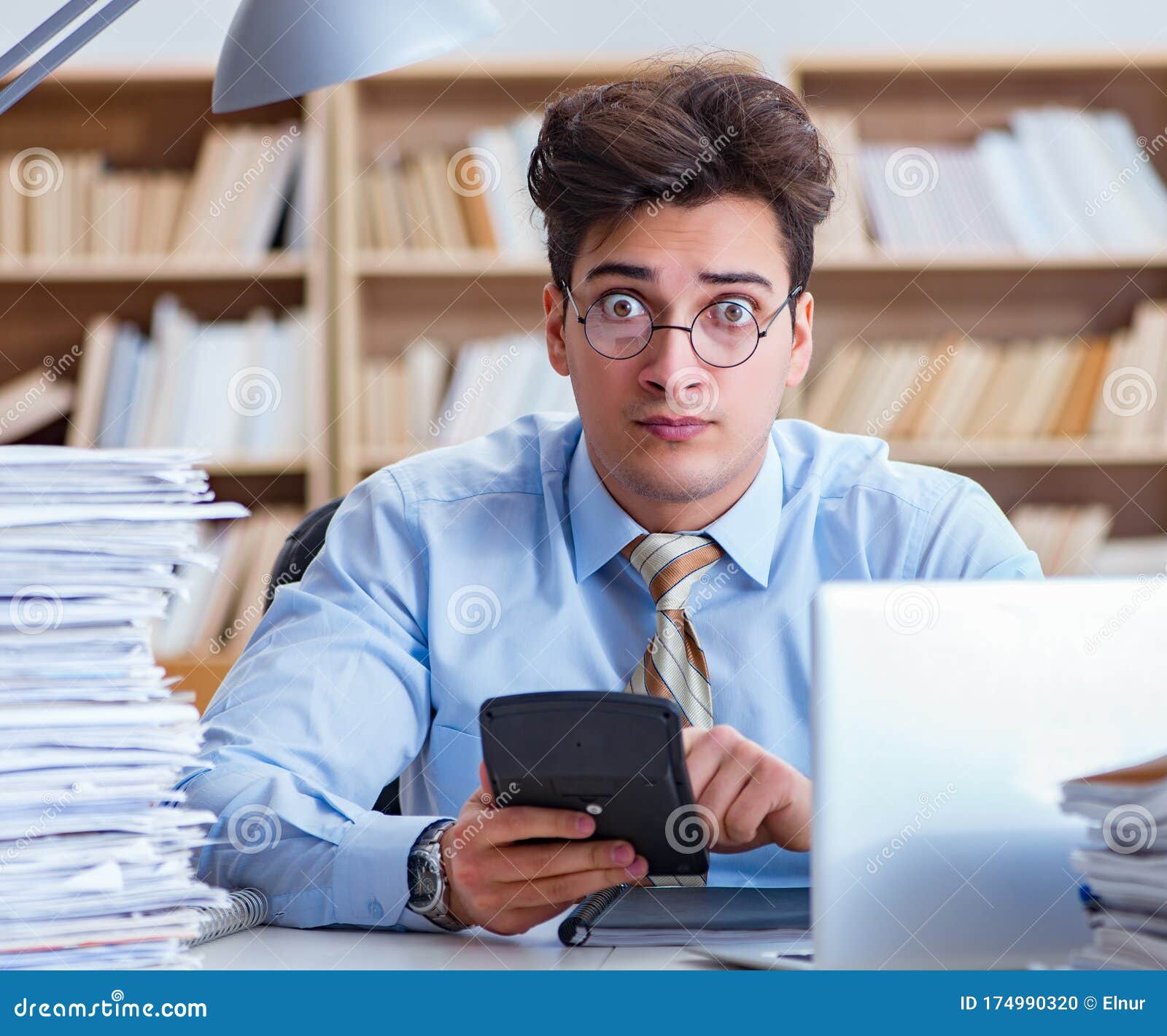 Funny Accountant Bookkeeper Working in the Office Stock Photo - Image ...