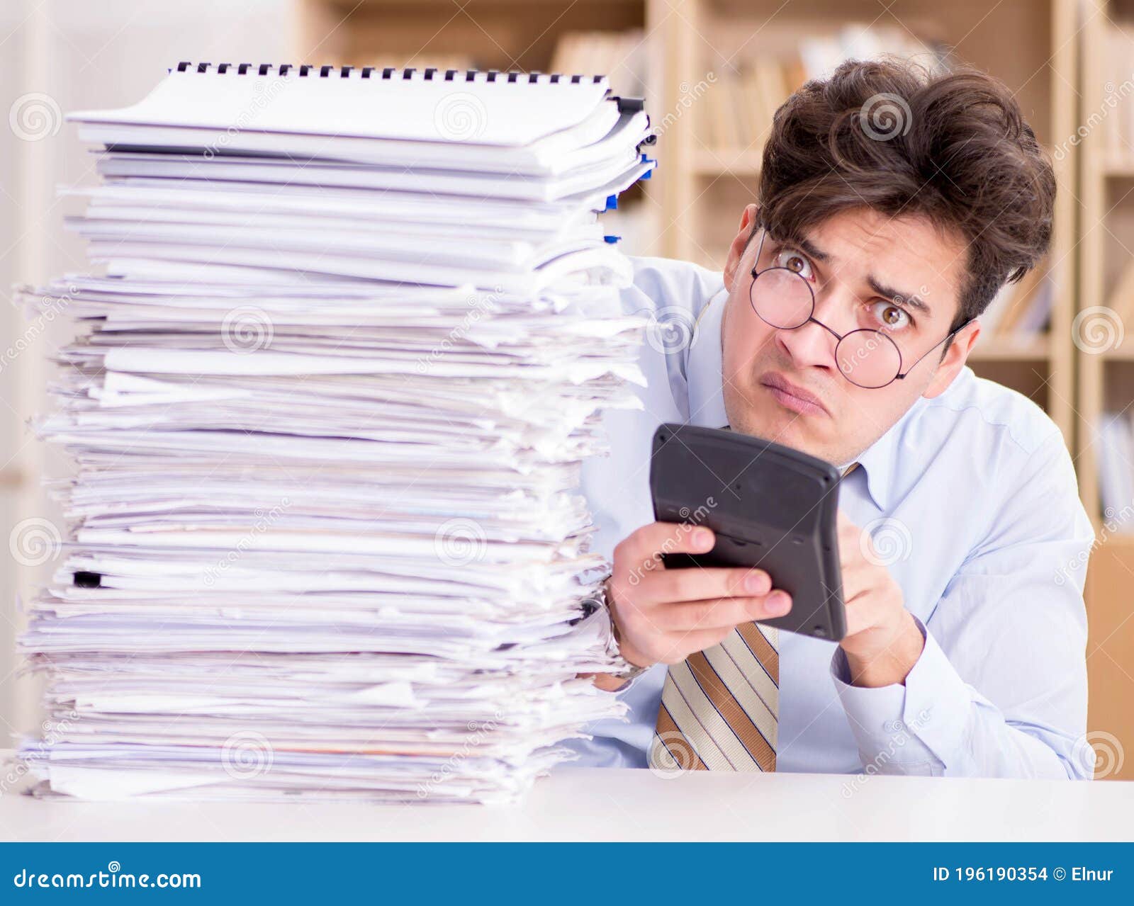 The Funny Accountant Bookkeeper Working in the Office Stock Photo ...