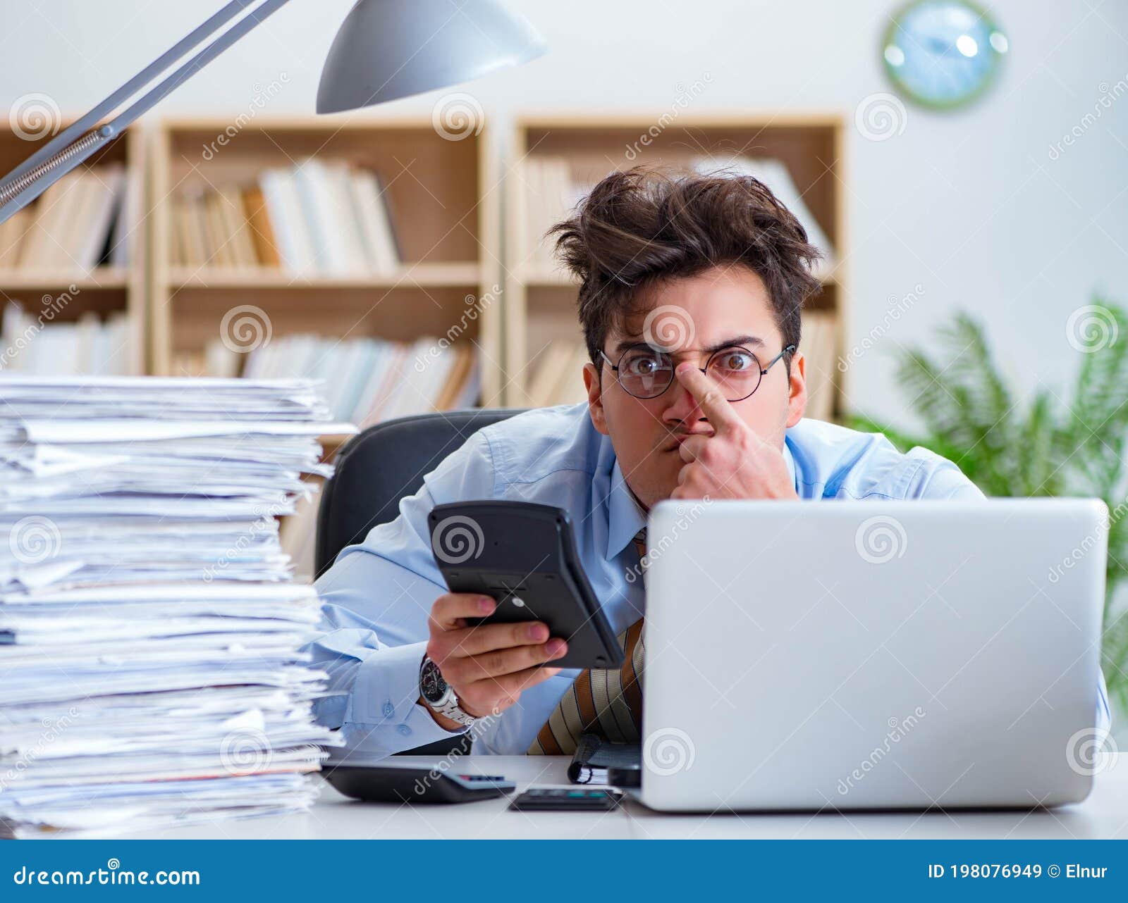 Funny Accountant Bookkeeper Working in the Office Stock Image - Image ...