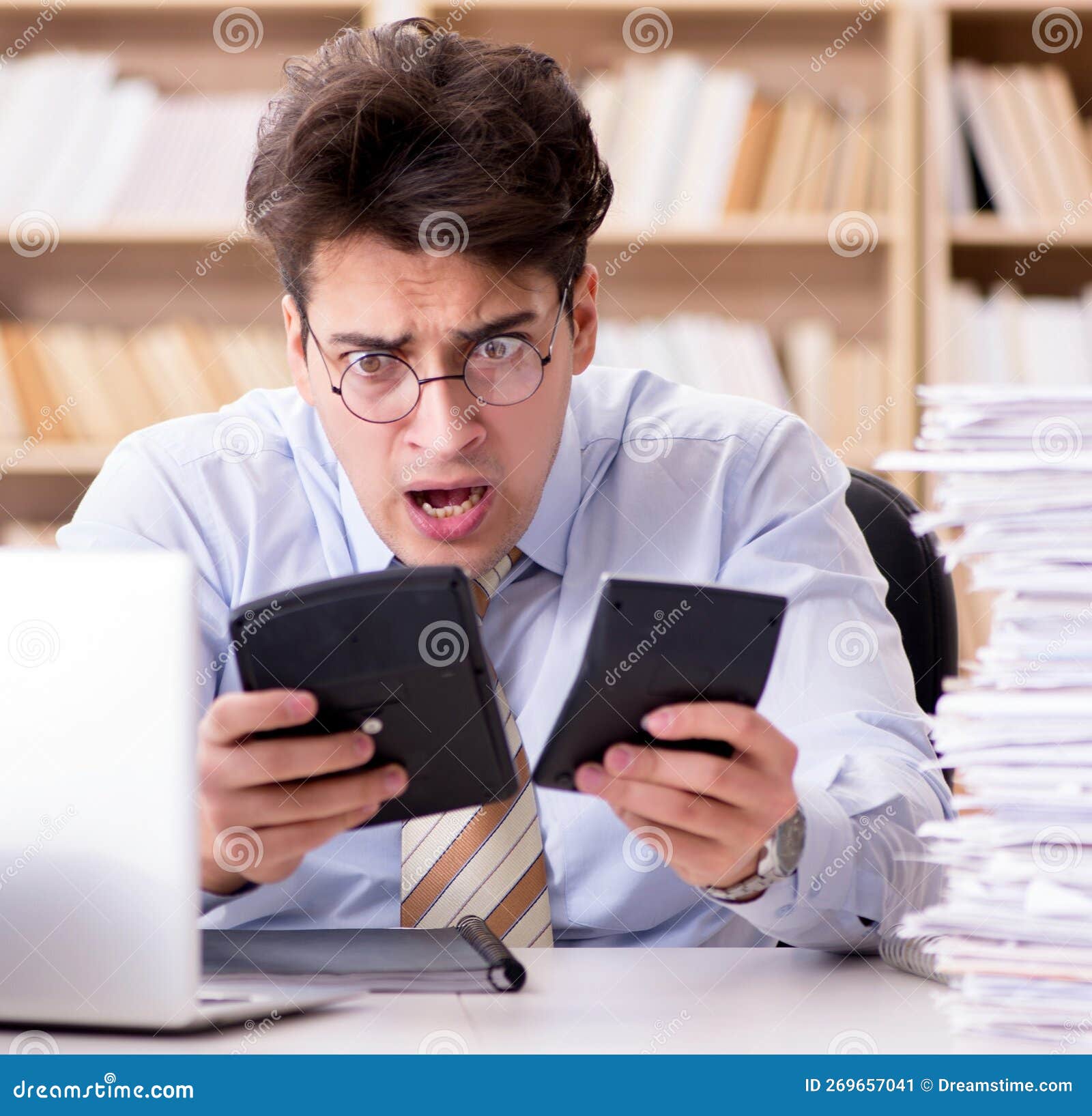 Funny Accountant Bookkeeper Working in the Office Stock Image - Image ...