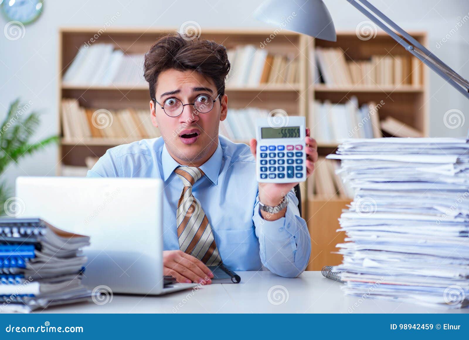 The Funny Accountant Bookkeeper Working in the Office Stock Image ...