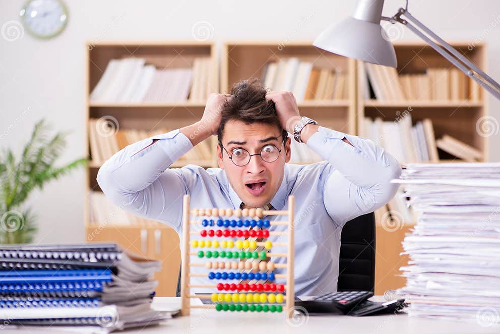 The Funny Accountant Bookkeeper Working in the Office Stock Photo ...