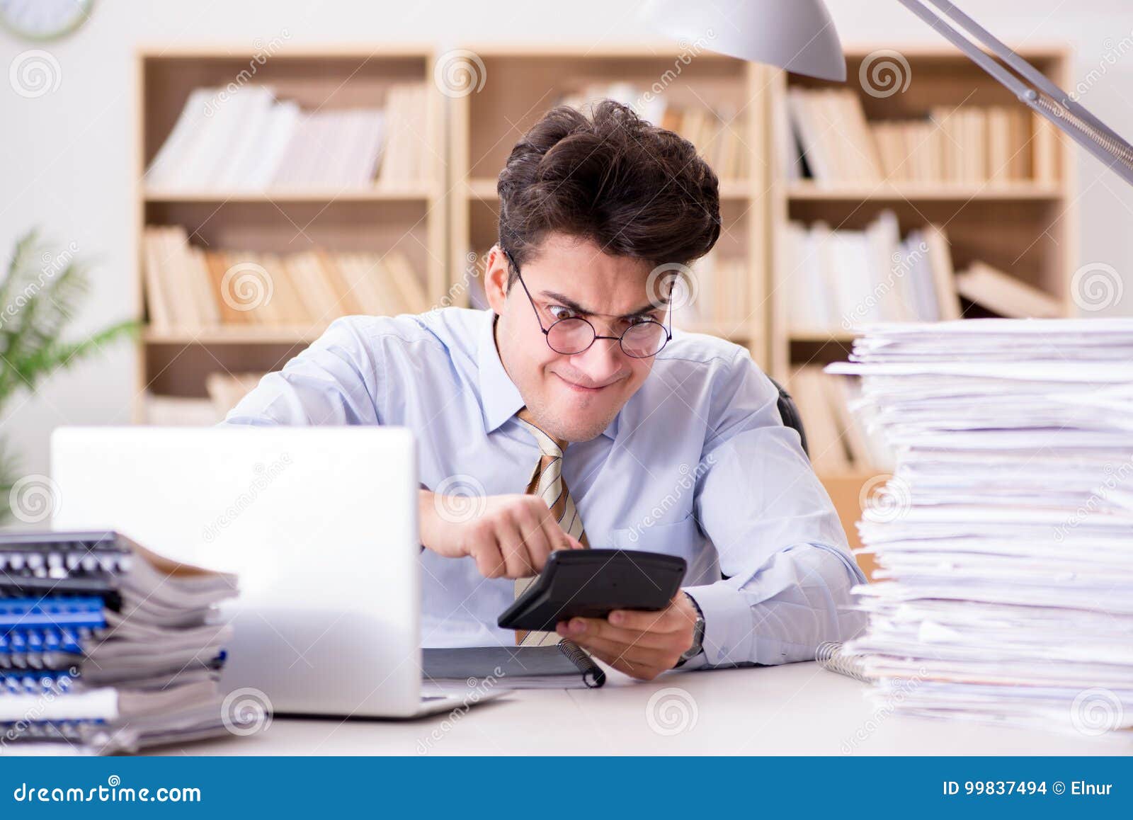 The Funny Accountant Bookkeeper Working in the Office Stock Photo ...