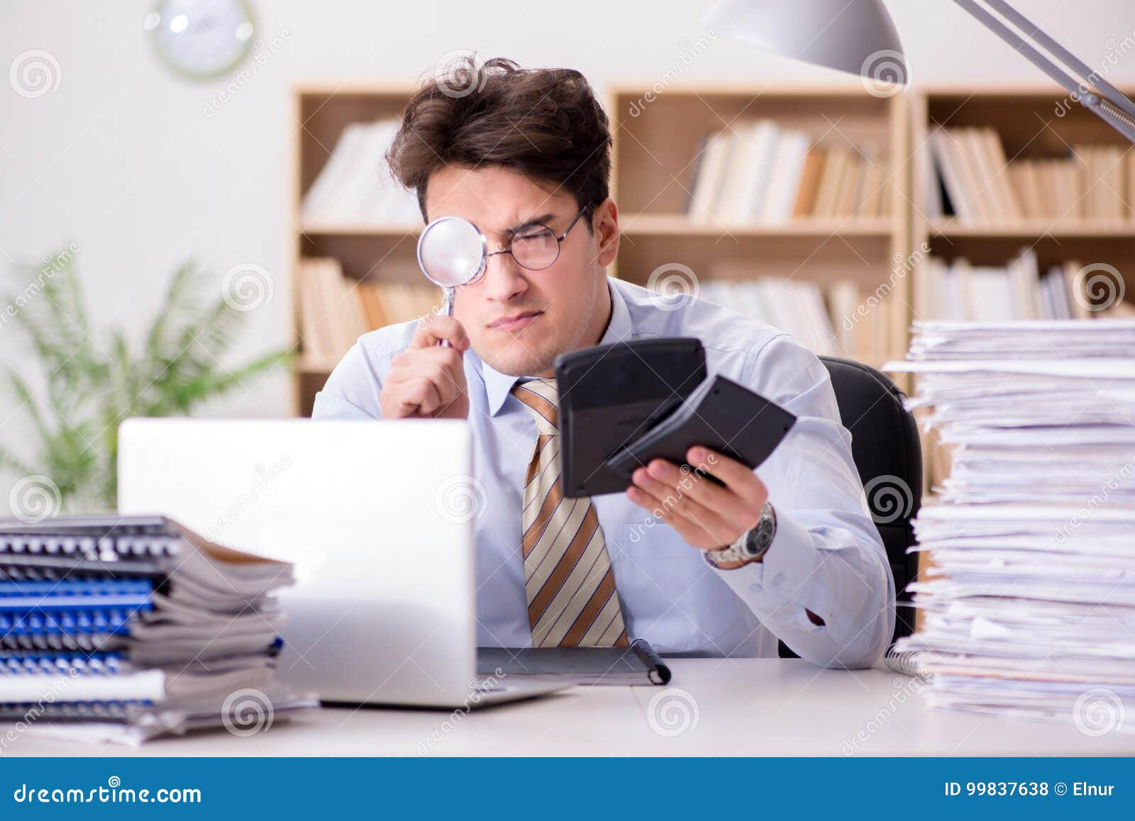 The Funny Accountant Bookkeeper Working in the Office Stock Photo ...
