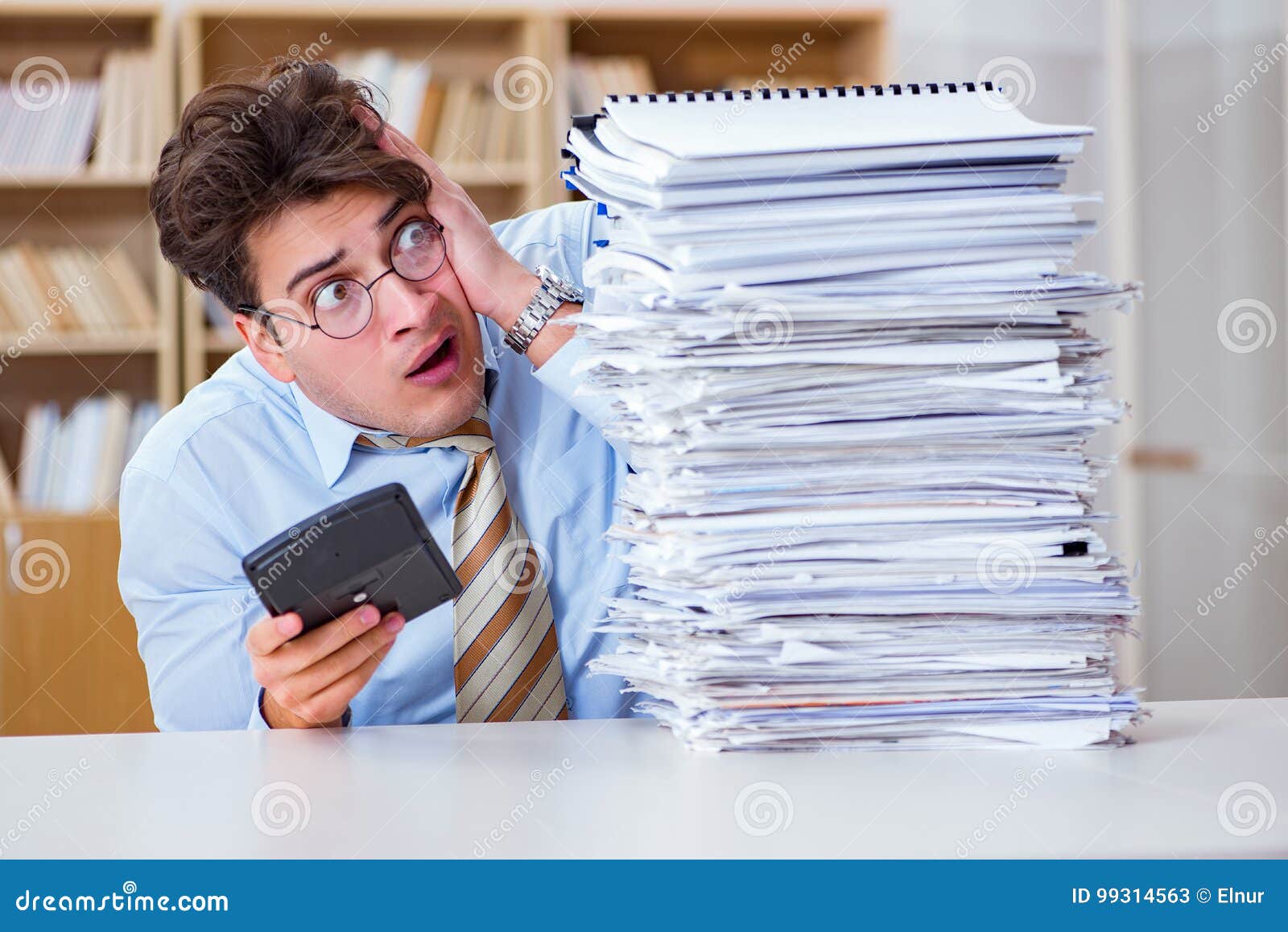 The Funny Accountant Bookkeeper Working in the Office Stock Image ...