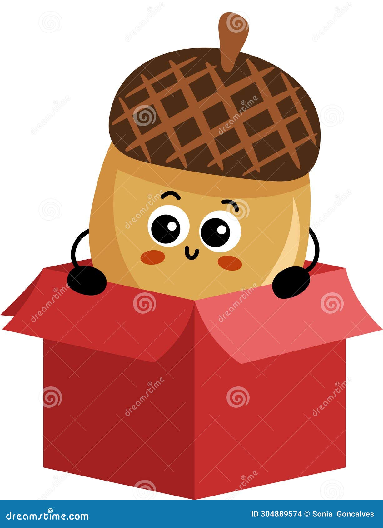 Funny Acorn Mascot in Cardboard Box Stock Illustration - Illustration ...
