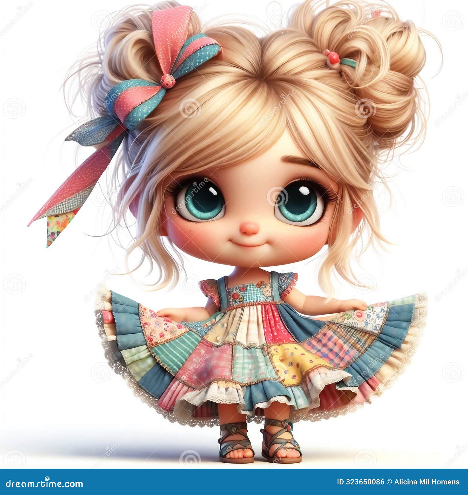 Funny Adorable Doll Cartoon with Patchwork Dress Stock Illustration ...