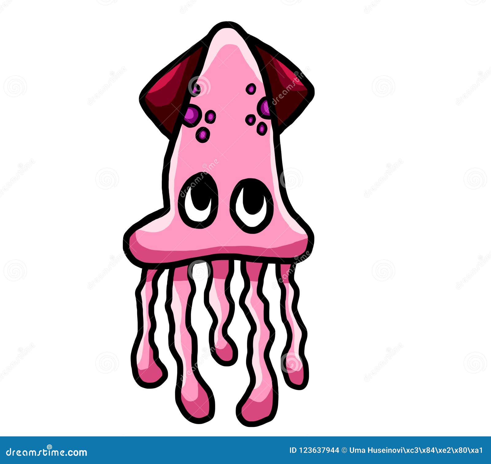 An Adorable Red Squid Cartoon Illustration. Isolated. Cute Drawing. Sea ...