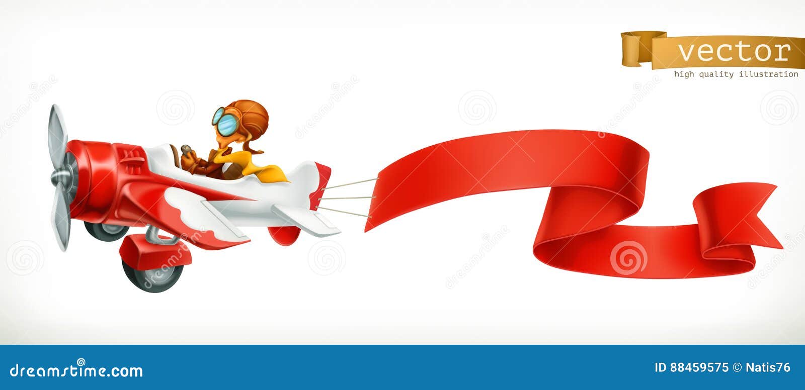 Funny Airplane with Red Banner, 3d Vector Cartoon Stock Vector ...