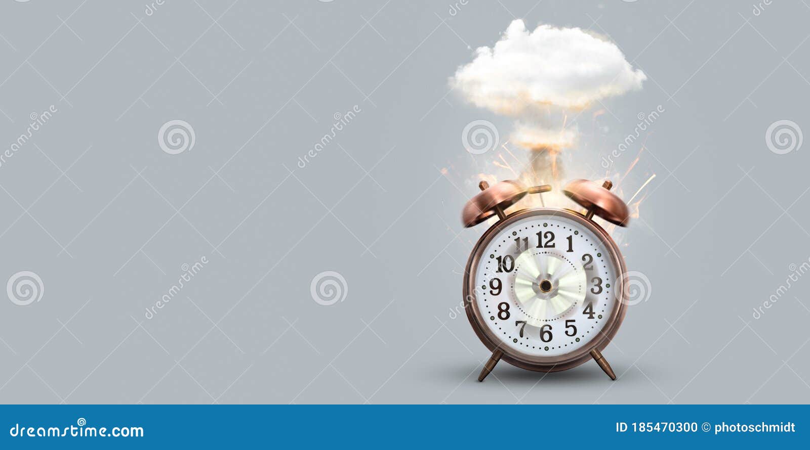 Funny Alarm Clock Exploding with a Mushroom Cloud Stock Photo - Image ...