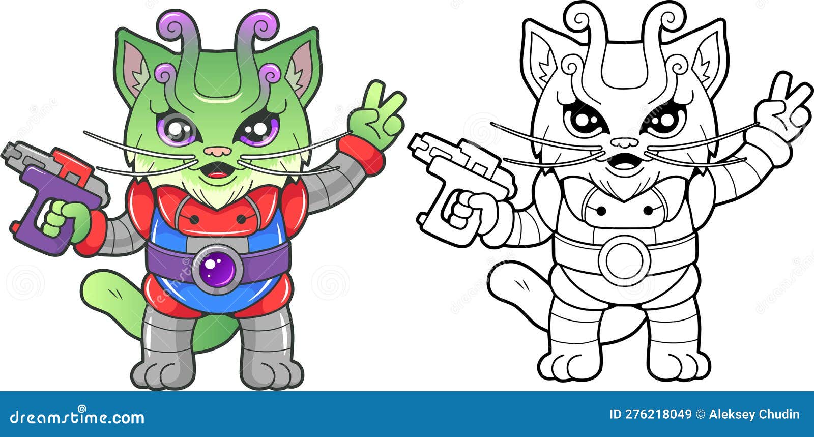 Funny Alien Cat Coloring Book Stock Vector - Illustration of green ...