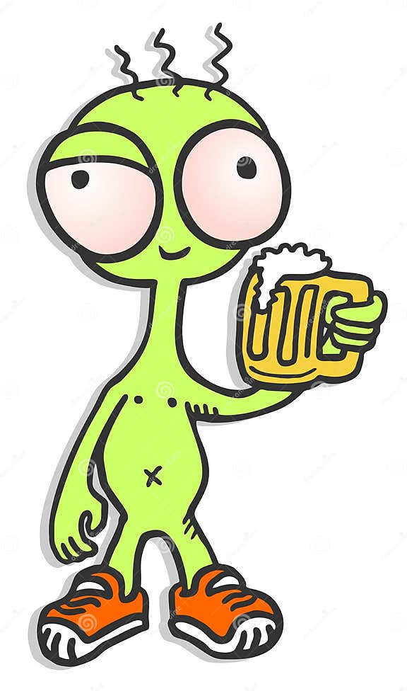 Funny alien drink beer stock vector. Illustration of alcoholic - 64437530
