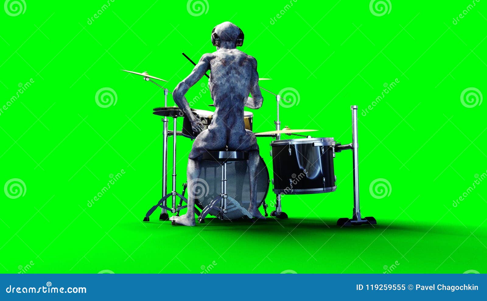 Funny Alien Plays on Drums. Realistic Motion and Skin Shaders. 3d ...