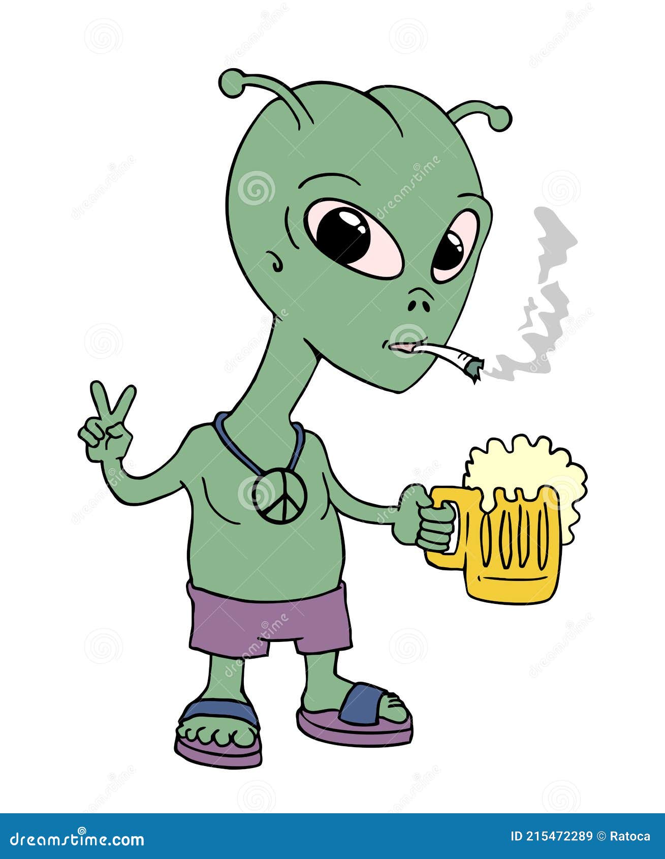 Funny Alien Smoking and with Beer Stock Vector - Illustration of hippy ...
