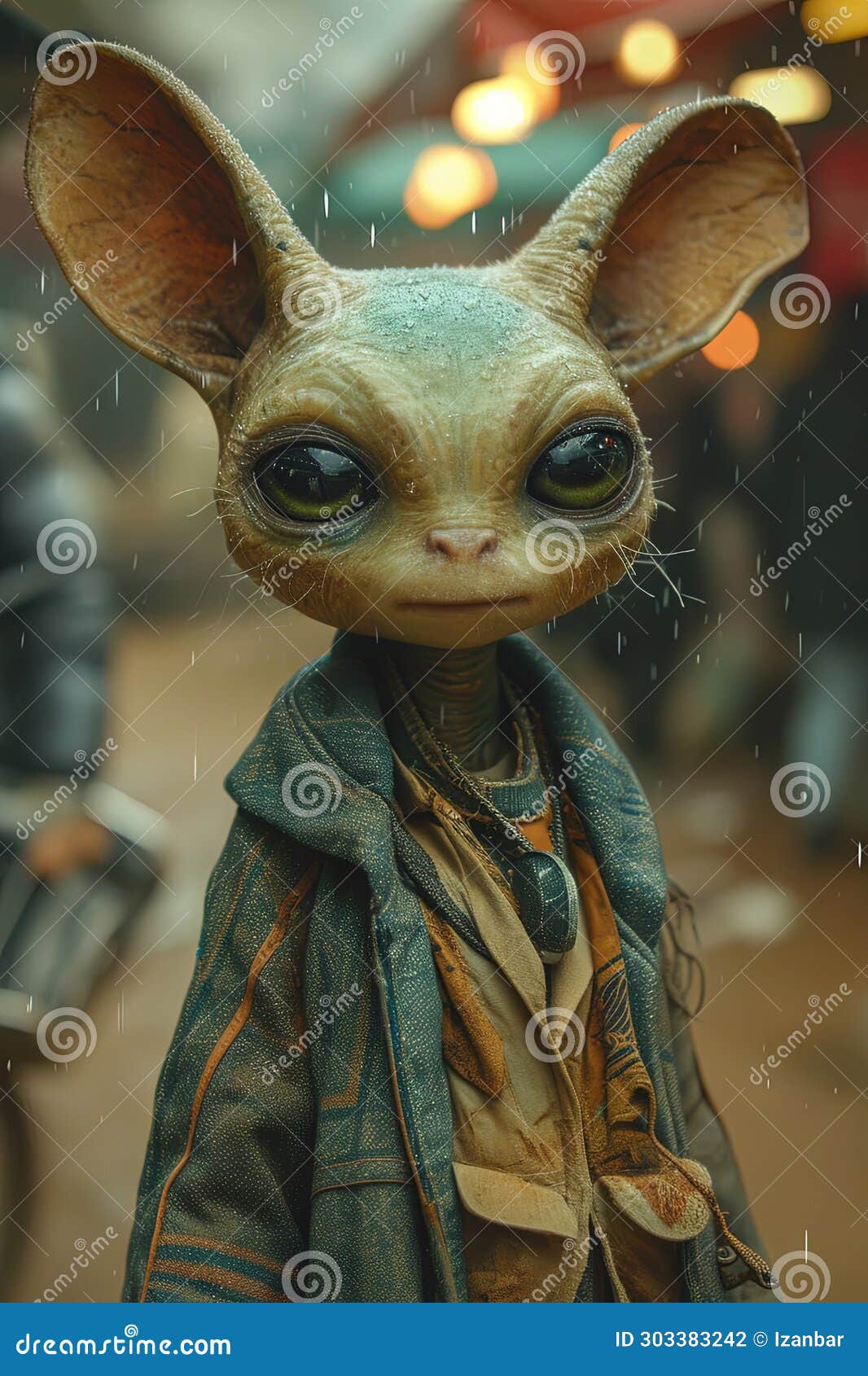 Funny Alien Under Heavy Rain Generative AI Stock Illustration ...