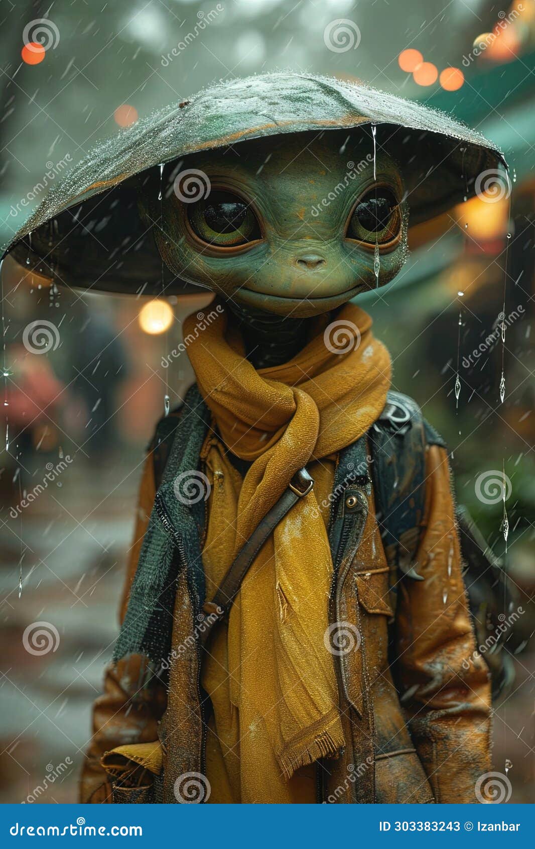 Funny Alien Under Heavy Rain Generative AI Stock Illustration ...
